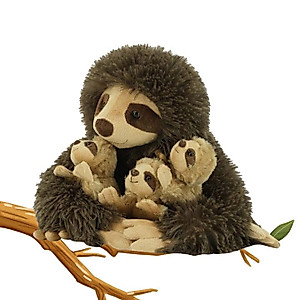 YOHAKI Sloth Plush Animal, 11.02" Cute Stuffed Sloth with 3 Baby Sloths, Easter Stuffed Sloth Animal, Washable Plush Toys, Cute Three Toed Sloth Birthday Gifts for Kids Boys and Girls, Brown