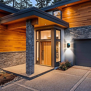 tewei Dusk to Dawn Sensor Outdoor Wall Lights Up Down Porch Lights 2 Pack,14W IP65 3000K 1100LM Warm White,Square Aluminum Exterior Wall Mount Modern Wall Lights for Front Patio Garage Black