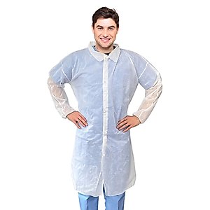 AMZ Medical Supply Disposable Lab Coats for Adults XL, White Disposable Lab Coat Knee Length, SMS 40 GSM Painting Lab Coat No Pockets, Medical PPE Coat with Long Sleeves, Elastic Wrist, Loop Fasteners