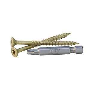 Proferred Professional Decking & Outdoors Wood Screws, Bronze SKT® Coating - 1500 Hour Salt Spray, 10 X 2-1/2",6 Lobe 25 Drive (240pcs with 1 Bit in Jar) Model Number: V56101
