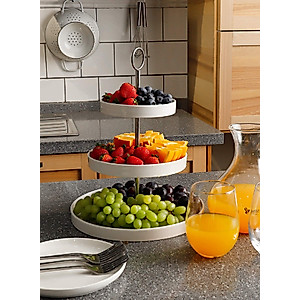 Sweese 731.101 3 Tiered Serving Stand, Foldable Rectangular Food Display Stand with White Porcelain Platters - Serving Trays, Dessert Display Server for Brithday Party, Valentine's Day and Events