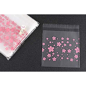 NF Orange 200 Pieces Self Adhesive Cookie Bags Candy Bags Party Favor Bags Treat Bags gift bag (Cherry blossoms)