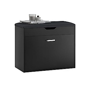 SoBuy Entryway Shoe Bench Shoe Cabinet with Folding Padded Seat & Flip-Drawer, Narrow Shoe Rack, Black, FSR95-SCH