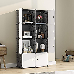 MAGINELS 8 Cube Storage Organizer with Doors,Deep Closet Organizers and Cabinet. Vertical Storage Clothes Shelf,Suitable for Bedroom,Office,Studyroom,Black (14×18inch)