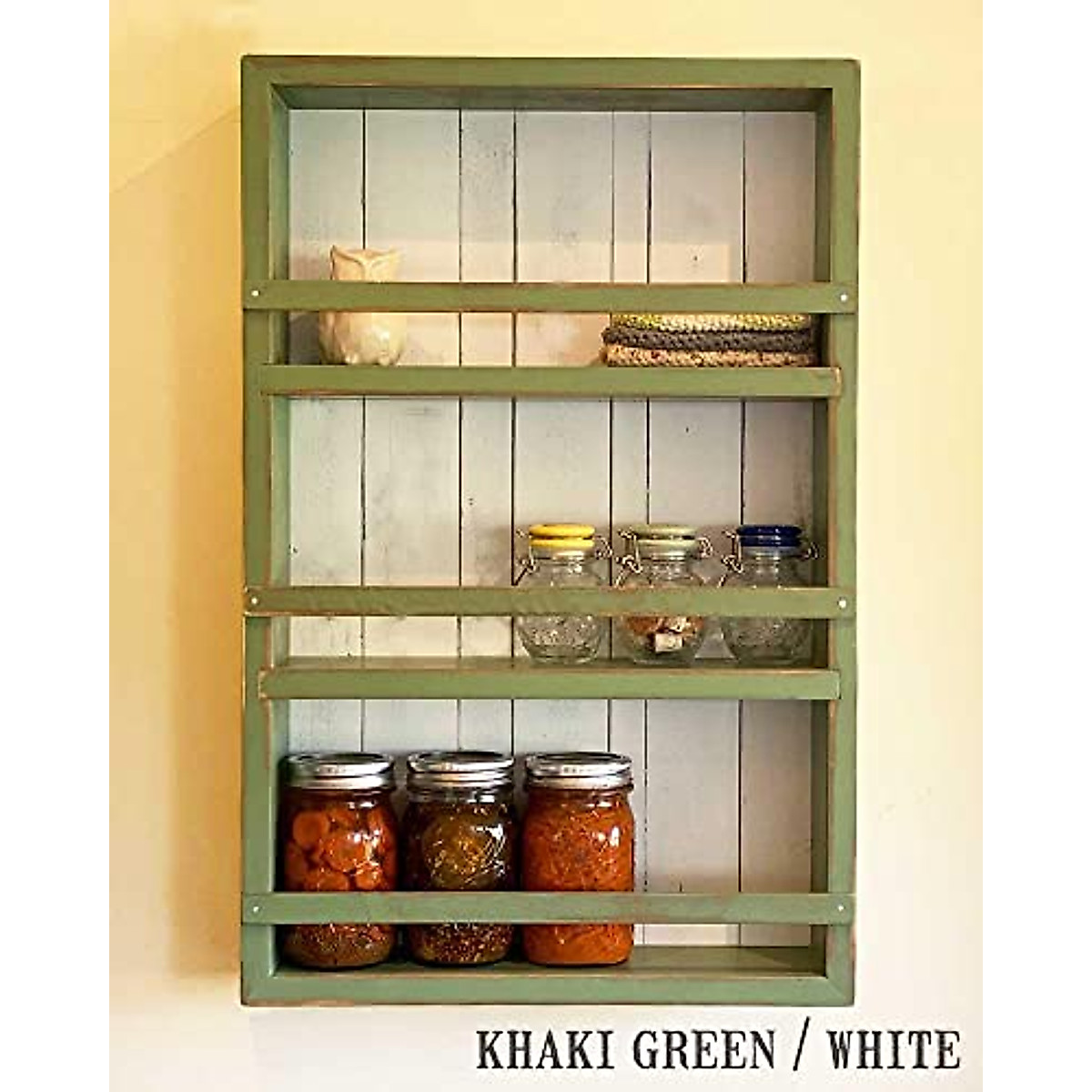 Mansfield Cabinet No. 102 - Solid Wood Spice Rack Cabinet White/Khaki Green