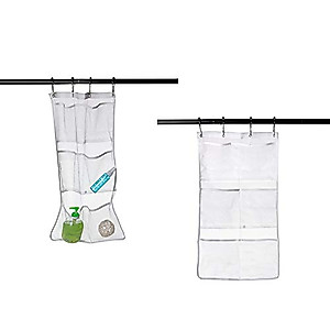 Laipi Shower Storage Organizer Hangers, Washable Multi Pockets Mesh Net Storage Bag with Storage Organizer Hangers for Home Bathroom