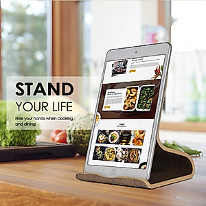 SAMDI Wood Tablet Stand, Wooden iPad Holder: Desktop Stand Holder Dock for new iPad 2017 Pro 9.7, 10.5, Air mini 2 3 4, Kindle, Nexus, Accessories, Tab, E-reader, other Tablets(4-13 inch)-Black Walnut