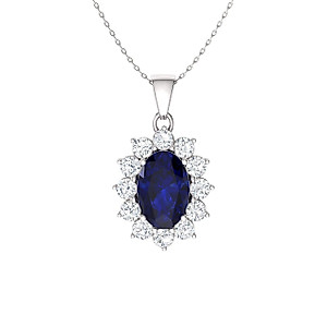 Diamondere Natural and Certified Oval Blue Sapphire and Diamond Necklace in 14k White Gold | 0.67 Carat Pendant with Chain