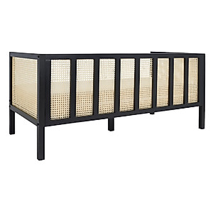 SAFAVIEH Home Collection Dune Coastal Black Rattan 3-Seater Sofa with White Cushion (Fully Assembled)