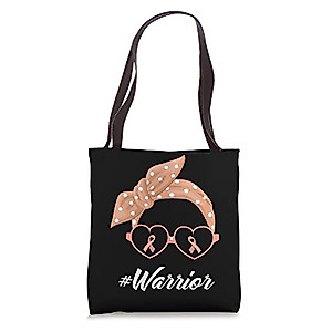 Women Peach Ribbon Warrior Uterine Cancer Awareness Tote Bag