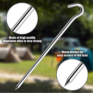 Tiomues 10PCS Aluminum Tent Stakes Pegs with Hooks, Camping Tent Stakes for Outdoor Travel, Professional Ground Stakes for Outdoor Camping, Hard and Light Tent Pegs, Specially Designed for Camping