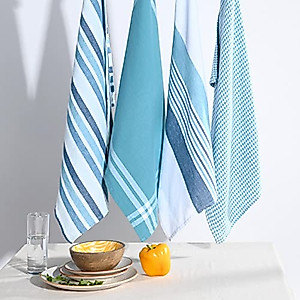 Folkulture 100% Cotton Kitchen Towels with Hanging loop, Dish Towels for Kitchen Décor, Kitchen Hand Towels or Absorbent Kitchen Towels, Farmhouse Kitchen Towels, 20 x 28 inches, Set of 4, (Aqua Blue)
