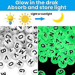 DIYDEC 1400pcs Glow Letter Beads 4x7mm Acrylic Glow in The Dark 28 Grids Round Letter Beads UV Luminous Alphabet Beads with Heart Beads for Bracelets Making DIY Crafts for Girls Adults