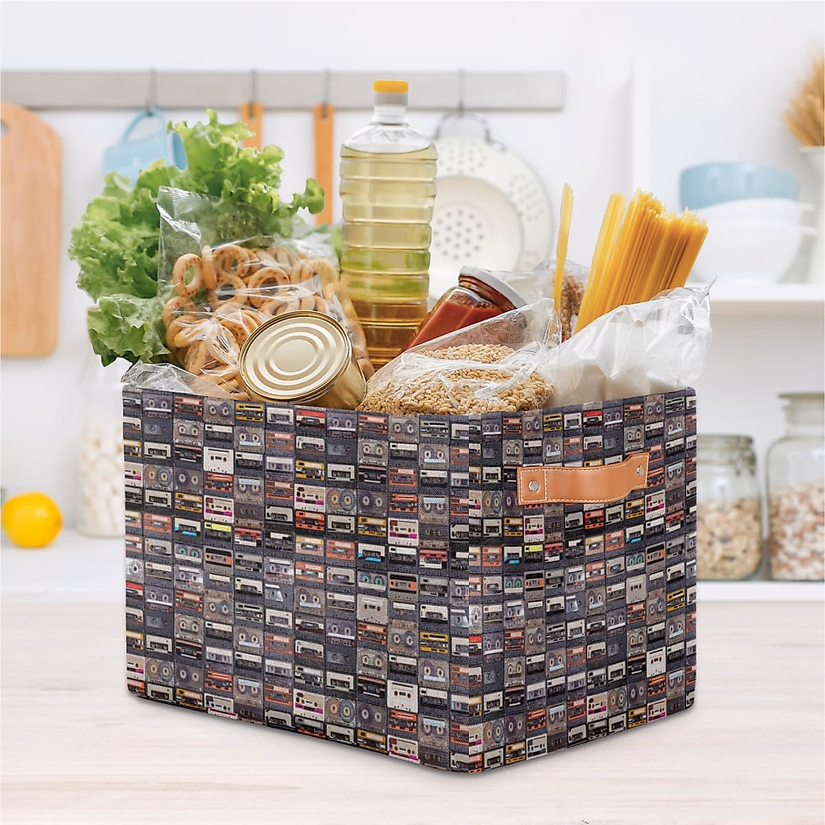 XMNYGJ Music Tapes Storage Baskets Foldable Large Fabric Storage Bins for Organizing Toys, Clothes, Shelves, Closet, 15x11x9.5 Inches Storage Box with Handles