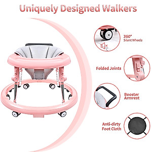 Baby Walker, 9-Gear Height Adjustable Baby Walker with Wheels, Foldable Infant Toddler Walker with Foot Pads, Baby Walkers and Activity Center, Baby Walkers for Baby Boys and Baby Girls 6-24 Months