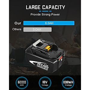 GERIT BATT Upgraded to 6.0Ah BL1860 Replacement for 18V Battery Compatible with 18V Battery Lithium Ion BL1860B BL1850 BL1850B BL1840 BL1840B BL1830 BL1830B BL1815 BL1815B(Multi)