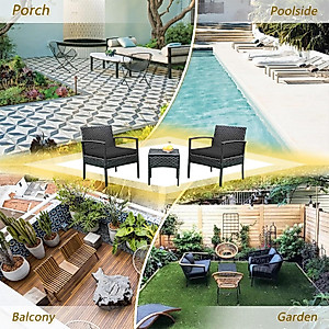 PROHIKER 3 PCS Patio Rattan Conversation Chairs Set, Outdoor Patio Furniture Balcony Furniture Set, Wicker Patio Set for Garden Porch Balcony Yard, Black