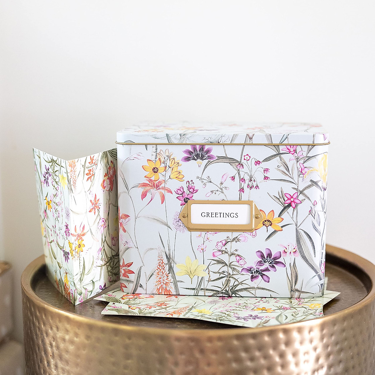 Vinca Blue Greeting Card Organizer and Storage Box with Dividers, Cards, and Envelopes | Greeting Card Keeper, Notecard Box, Birthday Card Organizer (Floral)