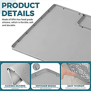 XDS The Original Under Sink Mat for Kitchen Waterproof, 34''x22'' Silicone Under Sink Liner, Cut to Fit Under Sink Tray for Kitchen Cabinets, Preventing Drips, Leaks, Spills (Light Gray)