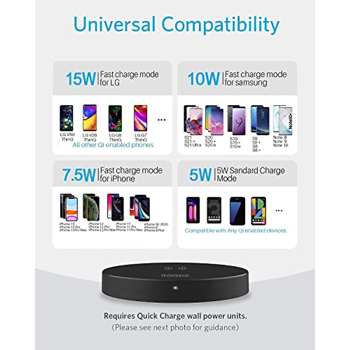 Natural Limestone 15W Wireless Charger, bhipo Fast Wireless Charging Pad, Compatible with iPhone 13/13Pro/13Pro Max/12/12 Pro/SE 2020/11, Samsung Galaxy S21 S20 Note 10, AirPods Pro(No AC Adapter)