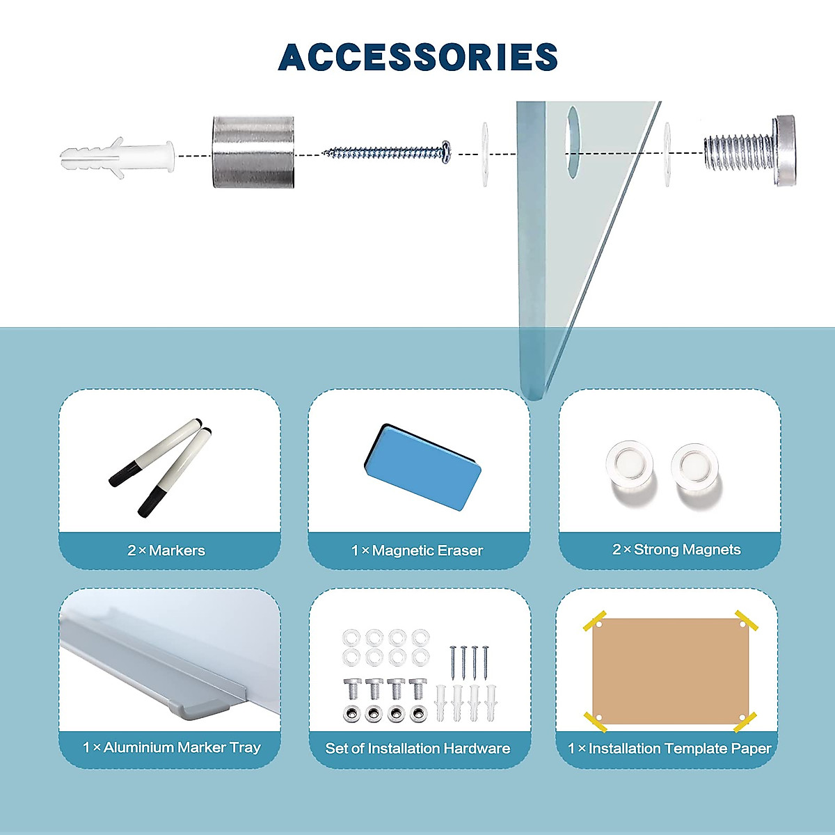 Magnetic Glass Whiteboard, 36"x48"(90x120cm) Frameless Dry Erase Board White Board Surface Wall Mounted for Office, Classroom & Home