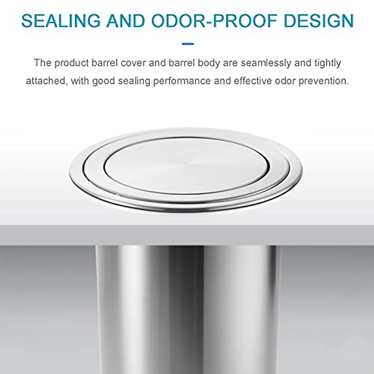 Outdoor Trash Can Countertop Built-in Trash Can with Balance Flap Cover, Cabinet Trash Can with Swing Lid, Stainless Steel Round Metal Kitchen Hidden Garbage Can Small Waste Chute Lid