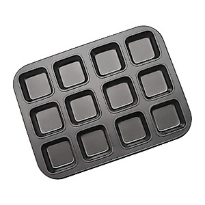 Beasea Brownie Pan Square, 2 Pack Nonstick 12 Cavity & 8 Cavity Muffin Pan Brownie Cake Pan Mini Cheesecake Cupcake Pan Carbon Steel Brownie Baking Tray Bakeware for Oven