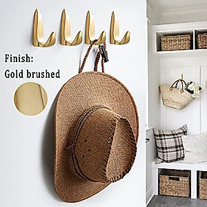 FYMF-HOME Gold Coat Hooks Wall Hook 4 Pack Hooks for Hanging Heavy Duty Wall Mounted Brushed Gold Towel Hooks for Bathroom Wall Kitchen Garage Entryway Home Hotel
