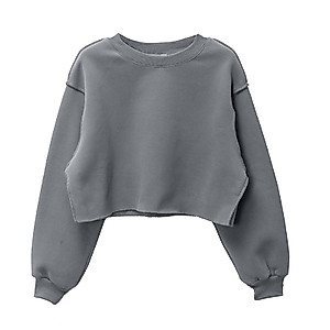 Amazhiyu Women Cropped Sweatshirt Long Sleeves Pullover Fleece Crop Tops Ash, Medium