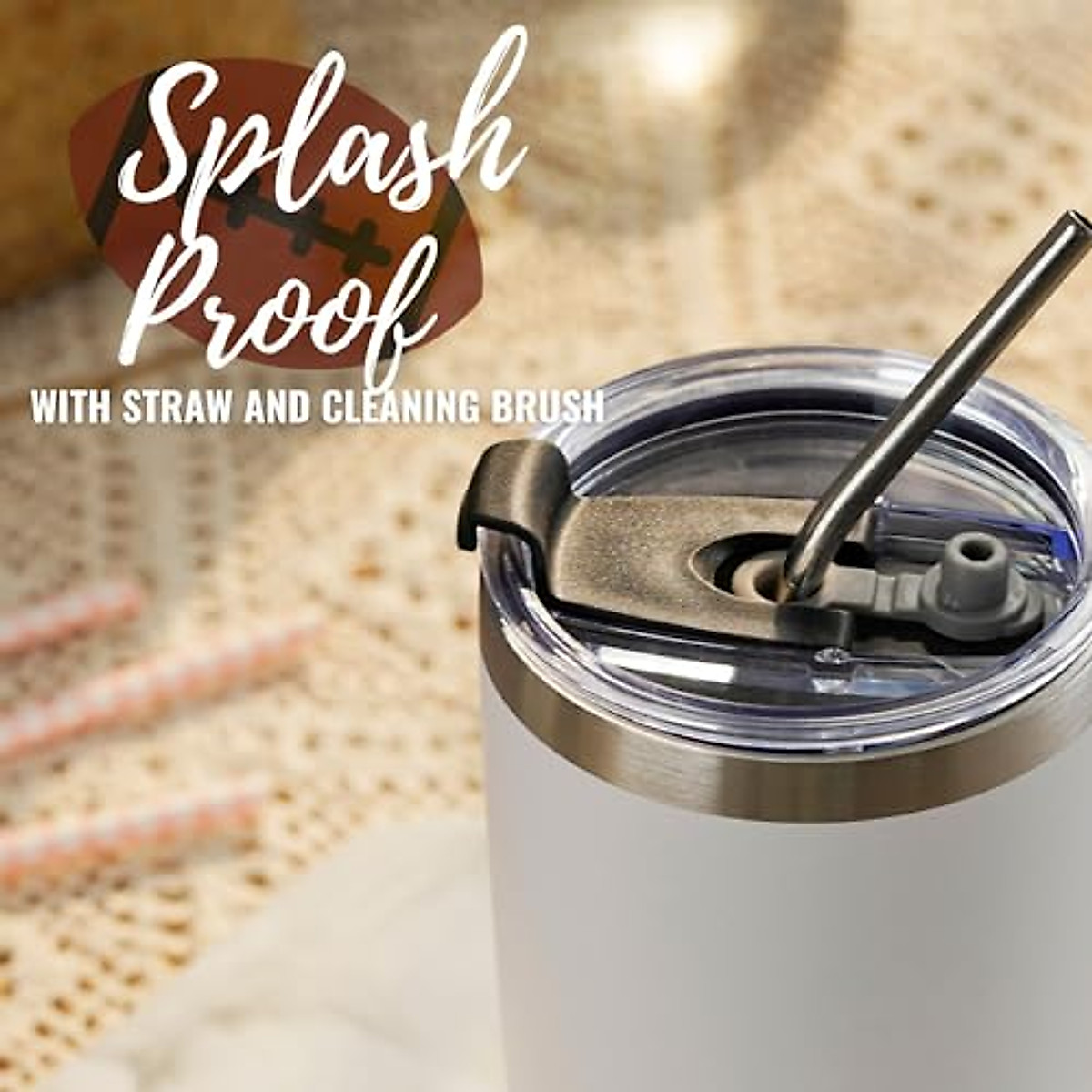 Onebttl Football Lovers Gifts, Funny American Football Gifts for Coach, Men, Dad on Birthday Christmas, 20oz Stainless Steel Tumbler, White, Eat Sleep Football Repeat