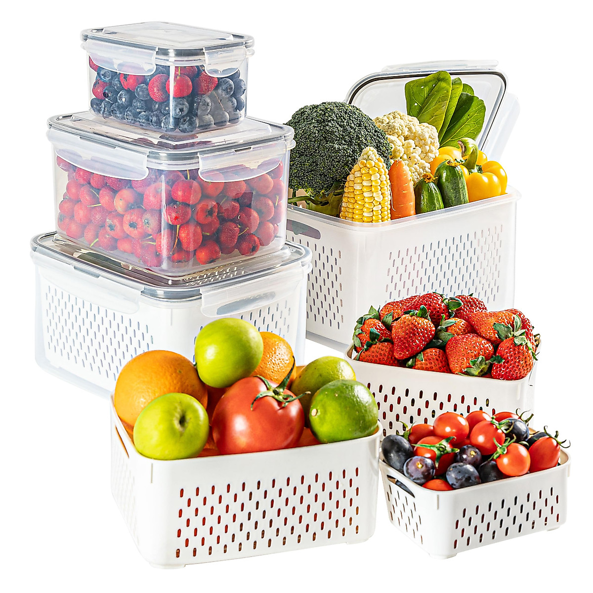 AVUX Fruit Storage Containers for Fridge (4 Pcs) Air Tight Food Storage Bins with Lid | Leak-Proof Rectangular Containers to Keep Fruits, Berries, Veggies, and Salad Fresh for Longer