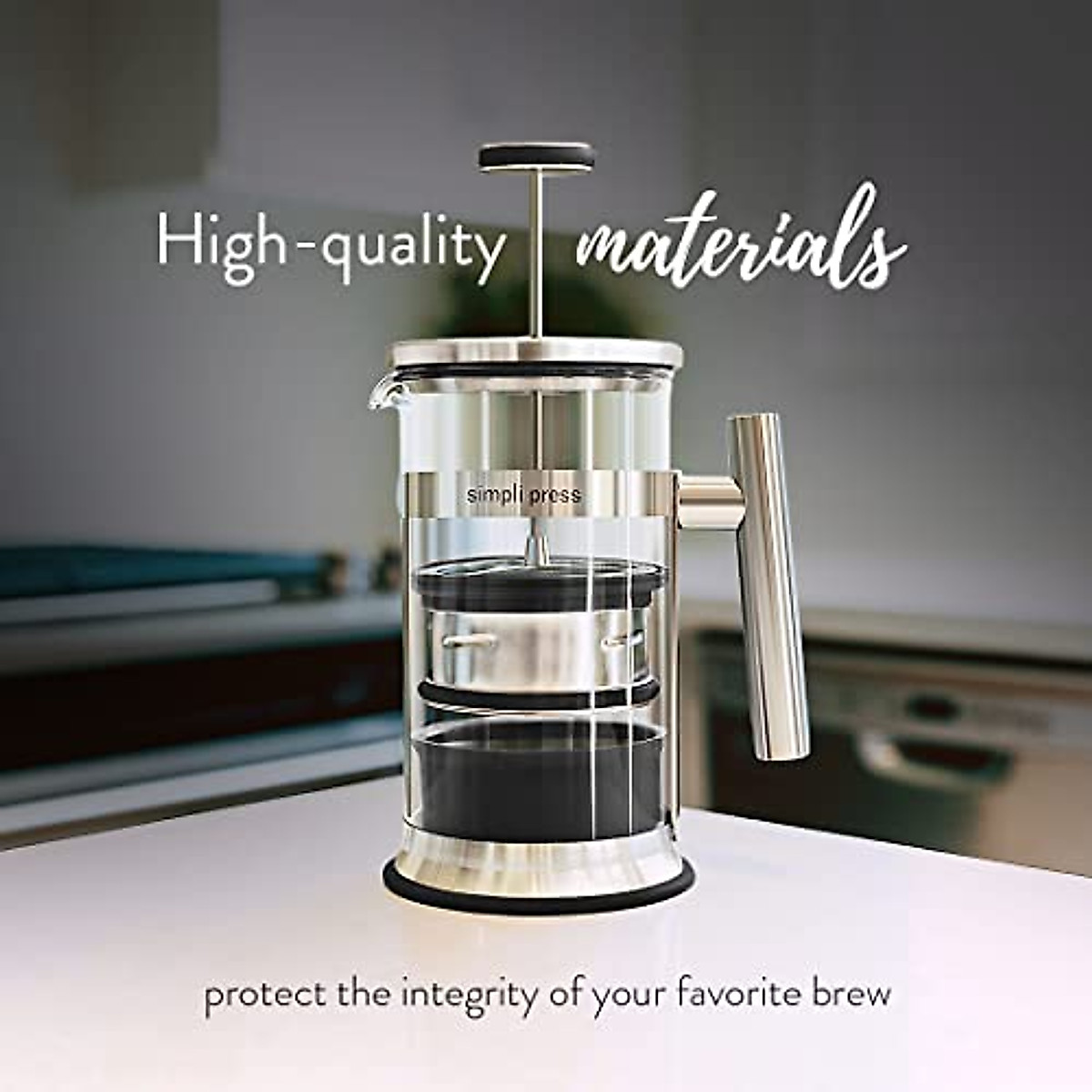 Simpli Press French Press Coffee & Tea Maker - Easy Cleanup & Customizable Smooth Coffee - Patented - Plastic-Free Premium Stainless Steel 34 oz - Black Color