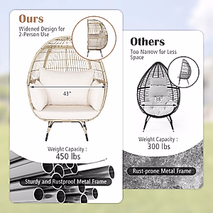 COSTWAY Patio Oversized Rattan Egg Chair Lounge Basket w/ 4 Cushions for Indoor Outdoor