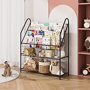 Emiosmt Black Bookcase for Children Metal Kids Bookshelves Modern Minimalist Toy Storage Large Bookshelf for Bookstore Bedroom, Classroom Furniture, Living, Library, Book Display Rack