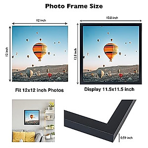 JCJMY 12x12 inch Picture Frame, Horizontal and Vertical Formats for Wall Hanging, 12 x 12 Square Wall Gallery Poster Photo Frame with Durable Shatter Resistant Plexiglass, Black