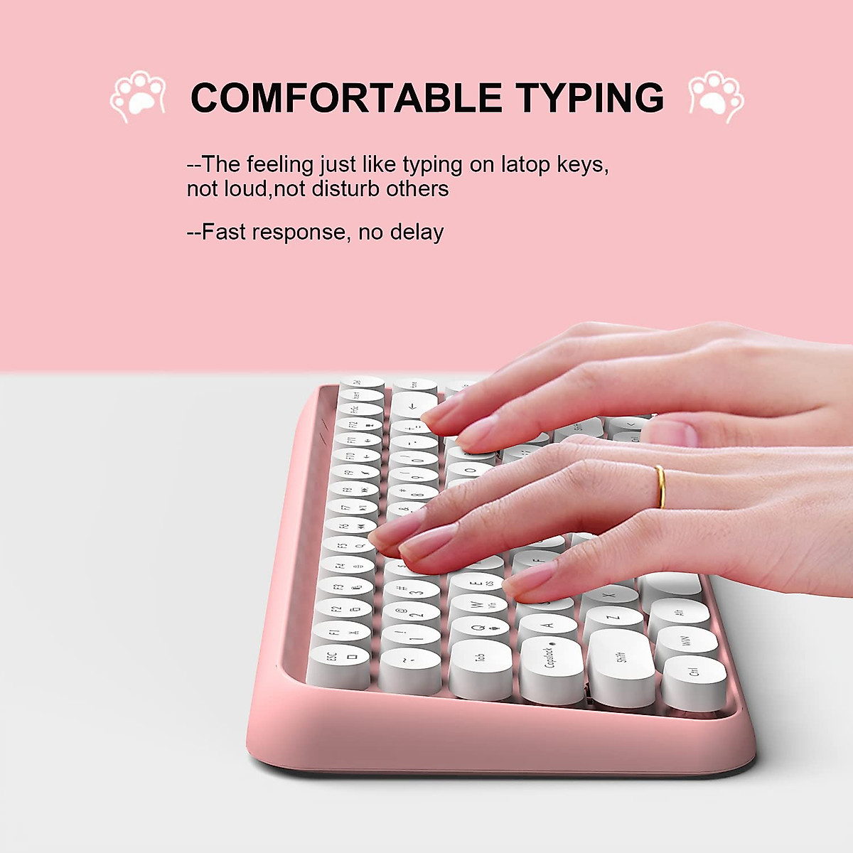 FELICON Wireless Bluetooth Keyboard, Mini Portable 84-Key Typewriter Retro Round Keycaps Keyboard,Compatible with Android, Windows, PC, Tablet-Dark, Perfer for Home and Office Keyboards(Pink)