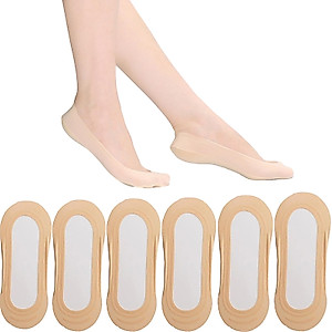 Hiltzo 6 Pairs No Show Socks Women Nylon Ultra Low Cut Non-Slip Ice Silk Socks Invisible Socks 6Nudm
