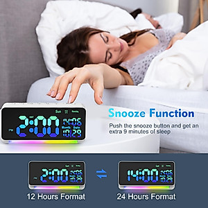 [120db Super Loud] Alarm Clocks for Bedrooms, 15 Wake Up Sounds, 7 Color Night Light, Dynamic RGB Color Changing, 0-100% Dimmer, Snooze, Large LED Display, Digital Clock for Heavy Sleepers Adults