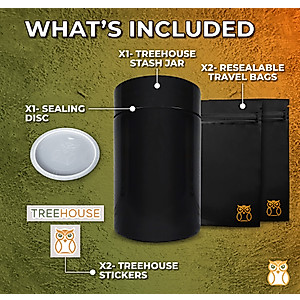 Stash Jar Smell Proof Container (500mL) for Herbs, Spices, Coffee, Teas & More - Double Sealed Air Tight Jar, Thick UV Protection Glass, Smell Proof Herb Storage - Plus x2 Resealable Smell Proof Bags