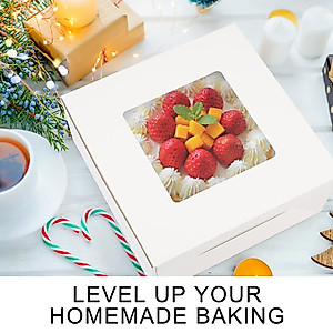 LotFancy 15 Sets Cake Boxes, 10 x 10 x 5 Inch White Bakery Boxes with Cake Boards, Disposable Cake Carrier with Window for Pie, Donut, Cookie, Pastry