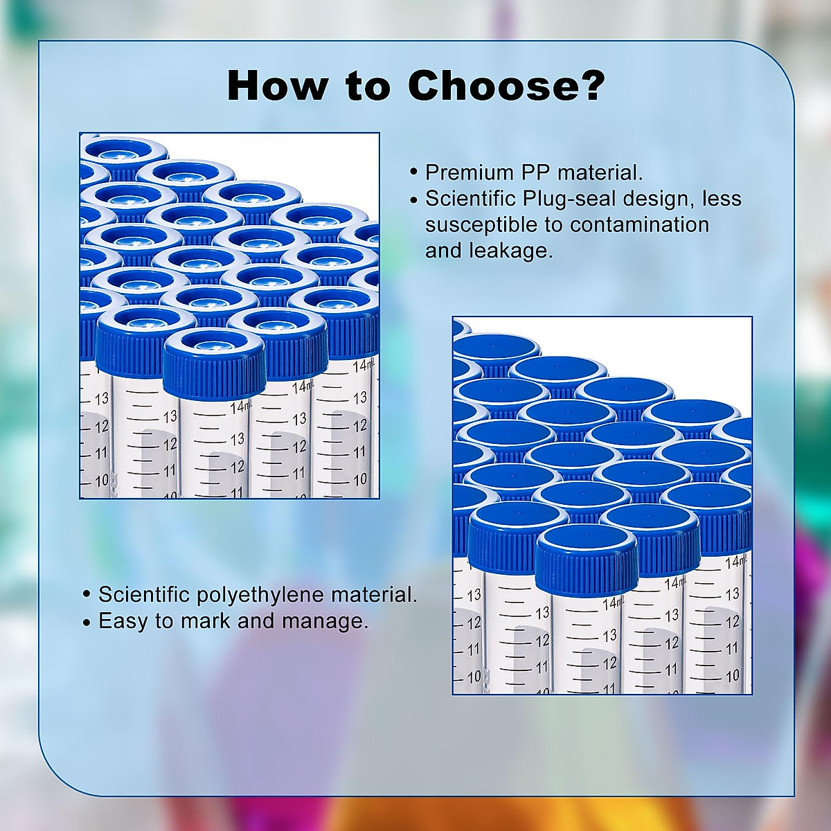 50ml Polypropylene Centrifuge Tubes, Racked Package Tubes, Flat Seal Conical Tubes, Sterilisation, RNase & DNase Free, 25 Tubes/Rack, 20 Racks/Case, Total of 500 Tubes