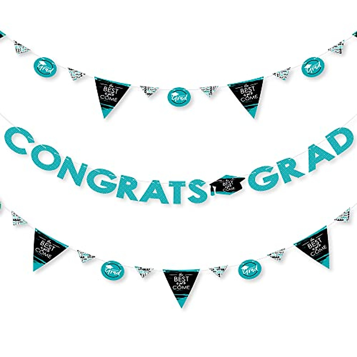 Big Dot of Happiness Teal Grad - Best is Yet to Come - Turquoise Graduation Party Letter Banner Decoration - 36 Banner Cutouts and Congrats Grad Banner Letters