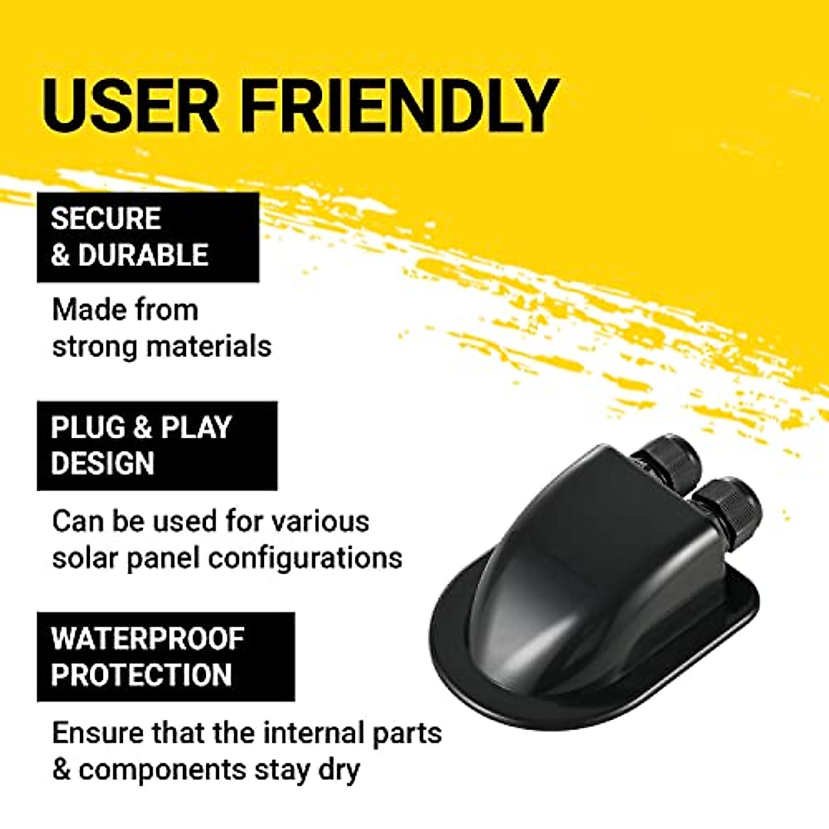 Spartan Power Black ABS Double Solar Cable Entry Housing Gland for Solar Panel in RV, Truck Camper, Van, Boat, Cabin (Black, 1 Pack)