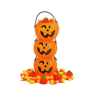 Joy Bang Halloween Mini Witch Cauldron, 16 Pcs Small Orange Pumpkin Bucket, Black Plastic Witch Pots Portable Candy Holder, Halloween Kettle Hanging Bucket Trick or Treat Party Favors Gifts for Kids