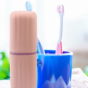 DOITOOL 3Pcs Travel Toothbrush Cup Case Toothbrush Holder Portable Toothbrush Toothpaste Storage Containers for Camping School Business Trip Bathroom White Pink Dark Blue