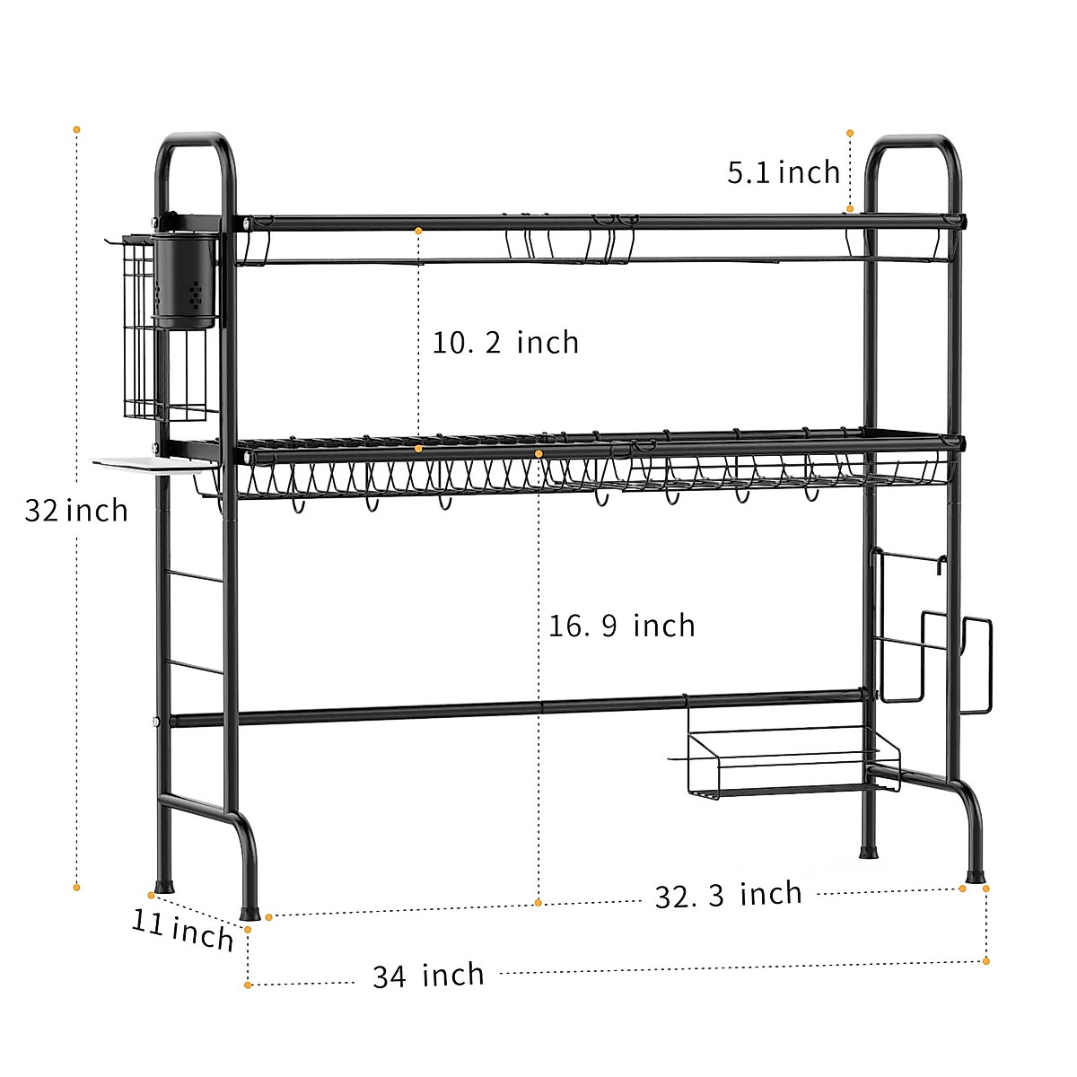 iSPECLE Over The Sink Dish Drying Rack Stainless Steel 2 Tier Dish Rack Large Above Sink Drying Rack Kitchen Sink Shelf, Black