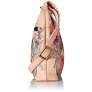 Anna by Anuschka Women's Genuine Leather Medium Crossbody with External Zipper Pocket | Hand Painted Original Artwork | Vintage Garden