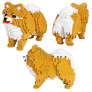 Dog Building Blocks Animal Dog Block Dog Building Set Animals Building Blocks 1:1 Life-Size Dogs Building Animal Set DIY 3D Block Toy Building Blocks for Kids Or Adult 1250PCS (Pomeranian)