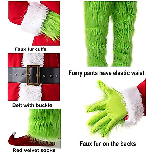 Cupohus Green Monster Costume for Adult Christmas Santa Costumes With Mask Furry Men Suit Halloween Outfit