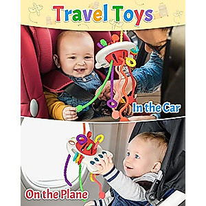 Yetonamr Baby Sensory Montessori Toy for 6-12-18 Months, Pull String Silicone Teething Toy, Educational Bath Learning Birthday Gift Travel Toy for 1 2 3 Year Old Boy and Girl Infant Toddlers